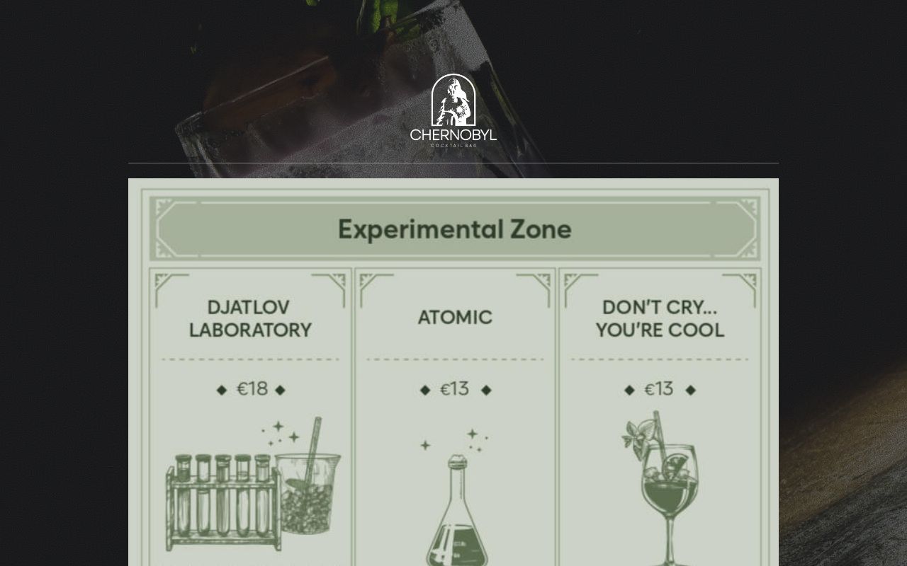 Chernobyl Bar Cocktail Menu